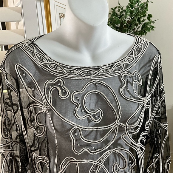 Tops | Elegant Black White Mesh Long Sleeve Sheer Top Pearls Size ...